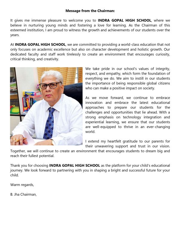 INDRA GOPAL HIGH SCHOOL (10+2) – Co-Ed, English Medium